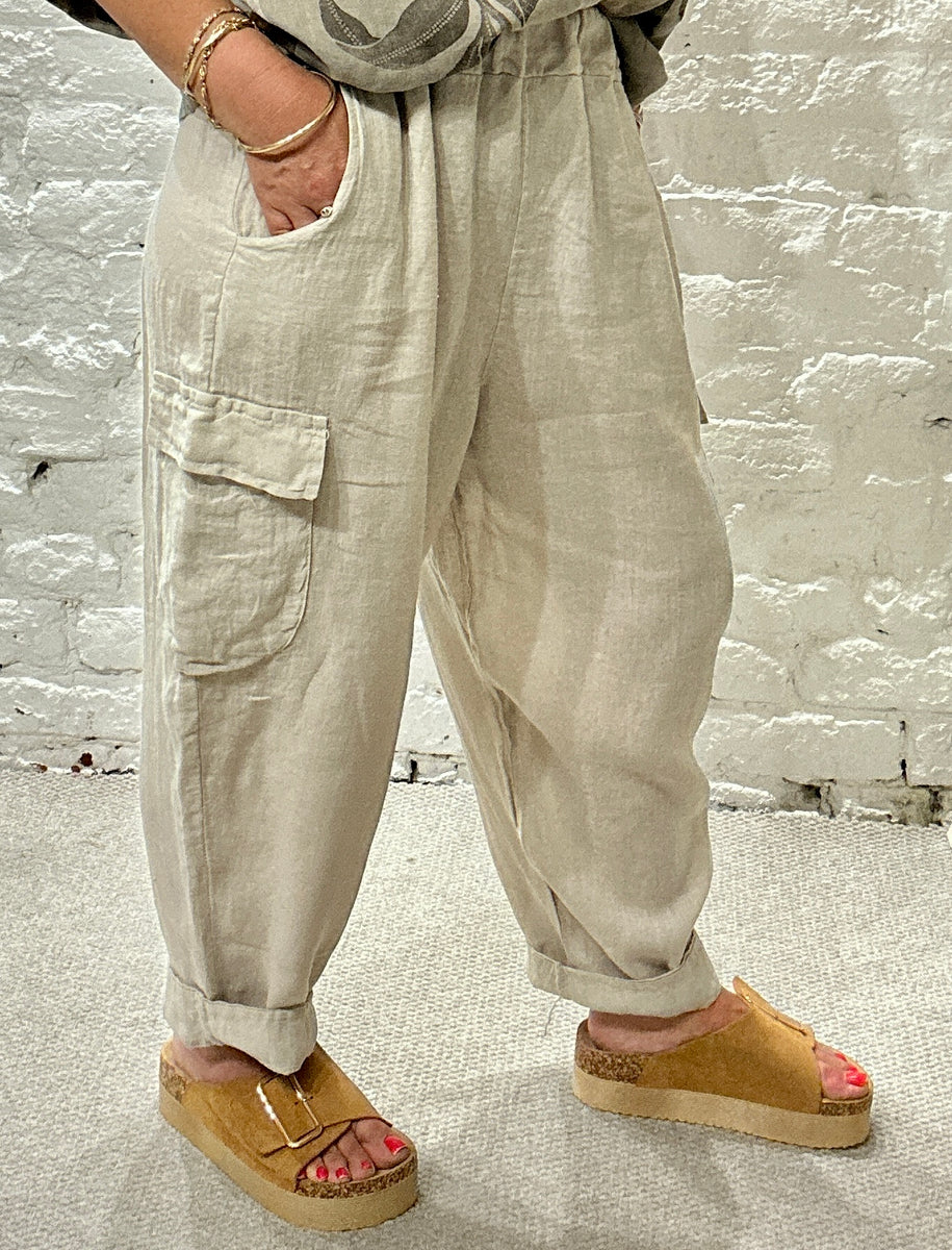 Eden Linen Drift Cargos Relaxed Linen Utility Barell Trousers – The ...