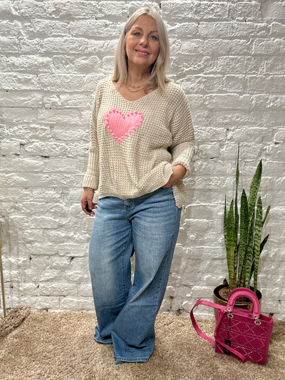 The Maya Honey Comb Knitted Heart Jumper with Pearl Detail – The Secret ...