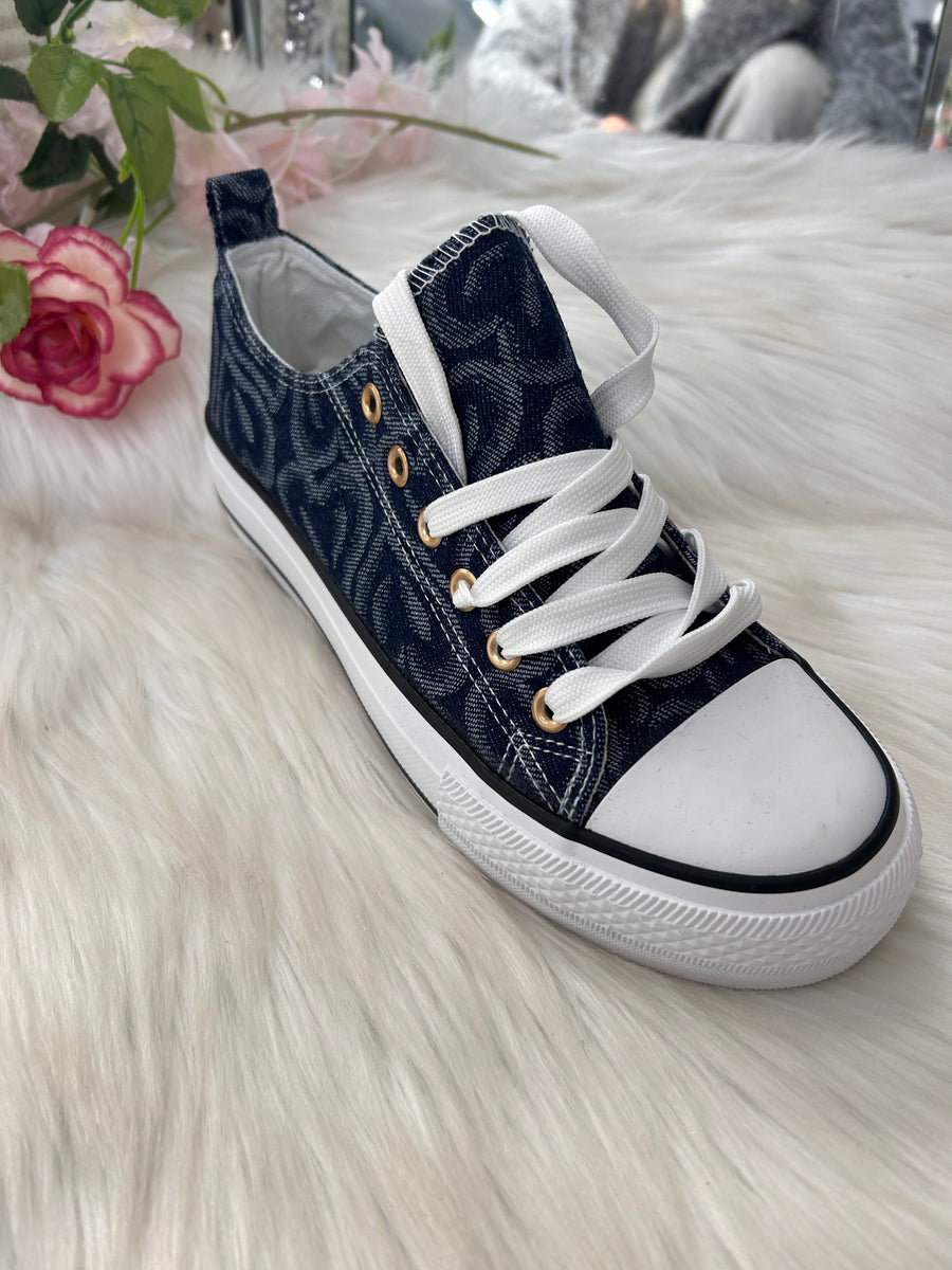 Denim Flatform Verse Lace Up Trainers With Heart Pattern – The Secret ...